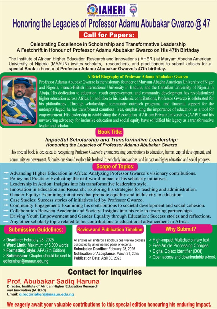 Call for Papers: Honoring the Legacies of Professor Adamu Abubakar ...
